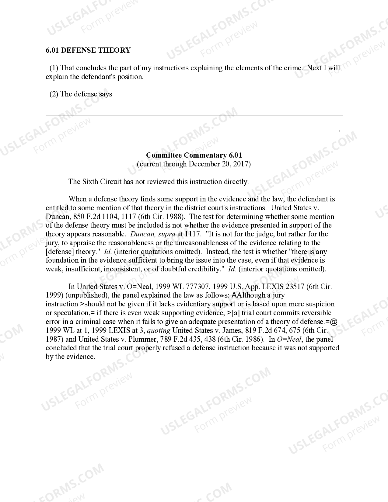 DEFENSE THEORY | US Legal Forms