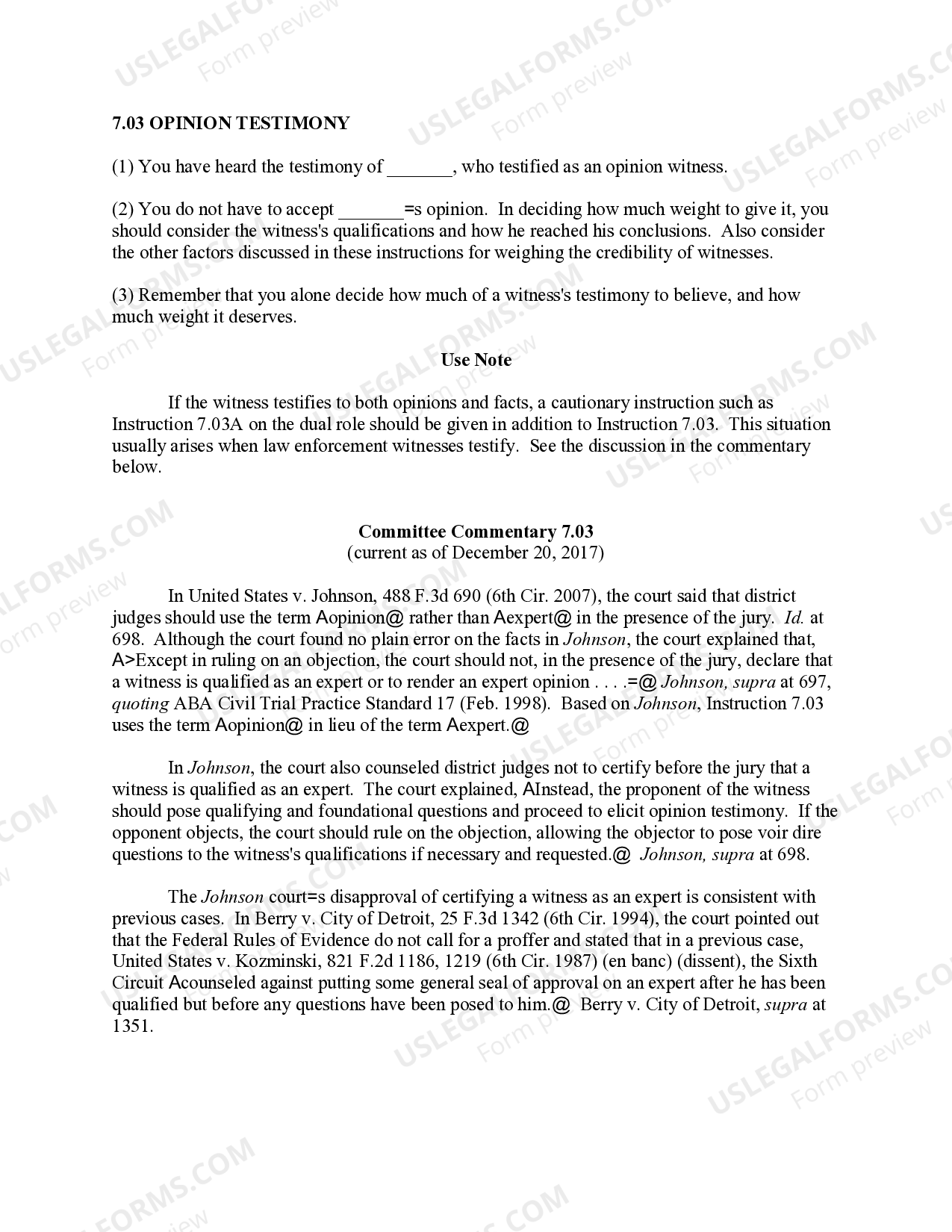 OPINION TESTIMONY | US Legal Forms