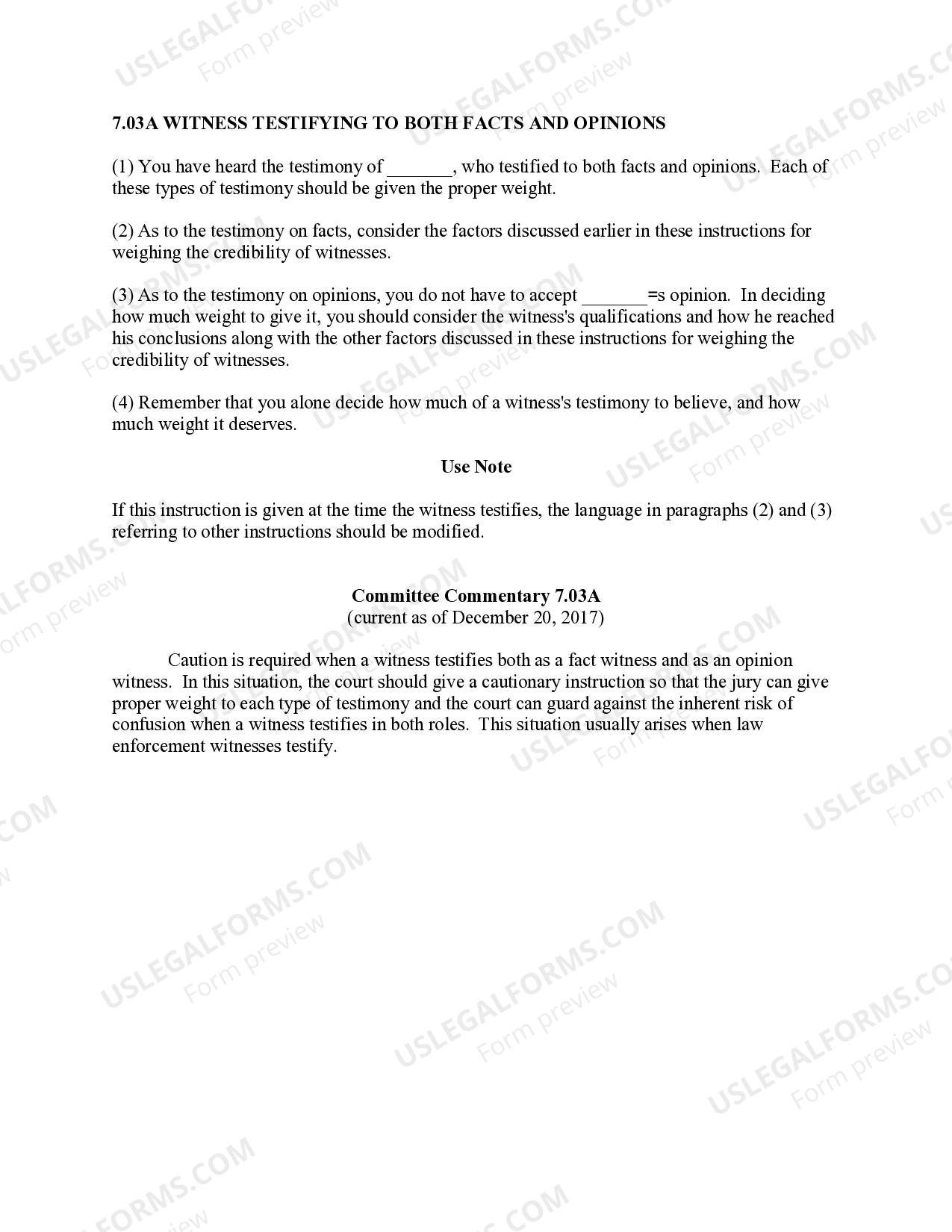 WITNESS TESTIFYING TO BOTH FACTS AND OPINIONS | US Legal Forms