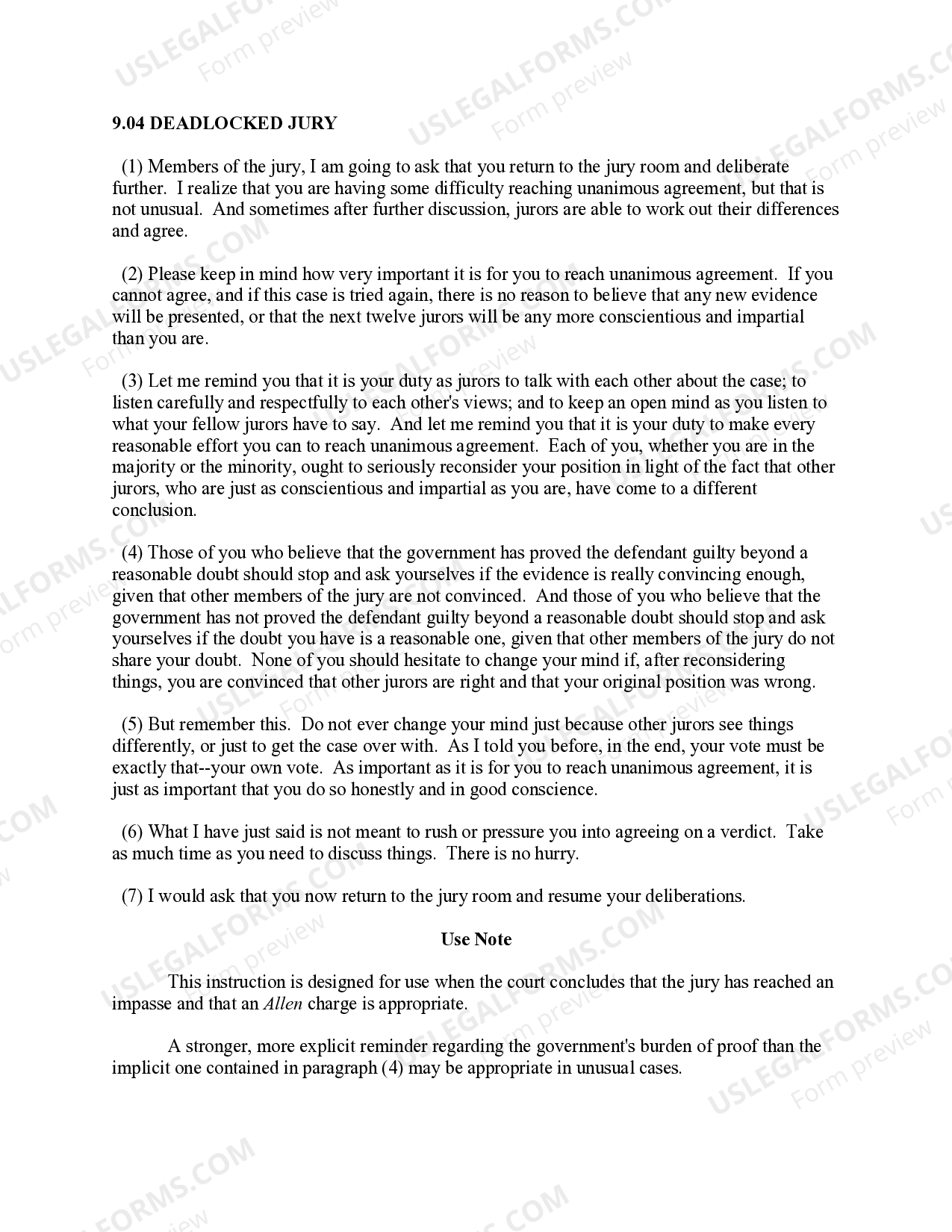 DEADLOCKED JURY | US Legal Forms