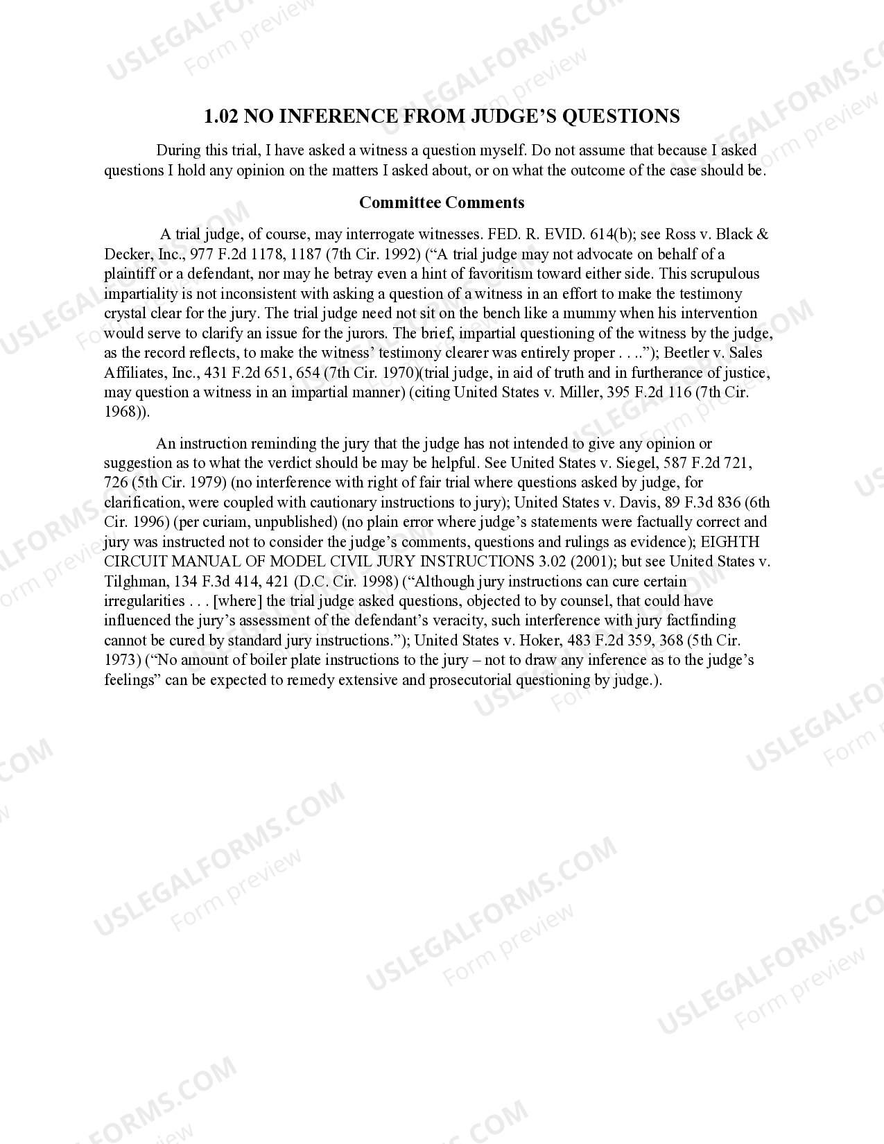 1.02 No inference from judges questions | US Legal Forms