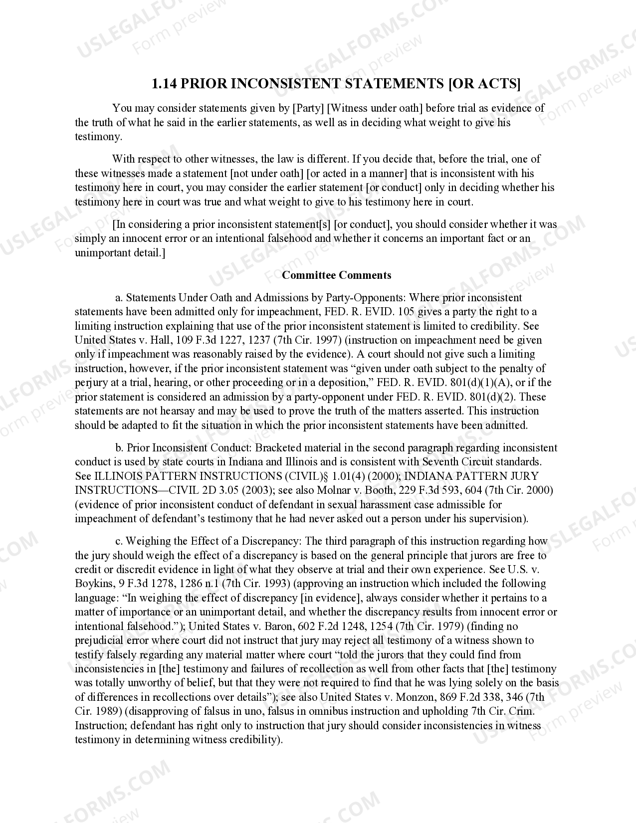 1.14 Prior Inconsistent Statements [or Acts] | US Legal Forms