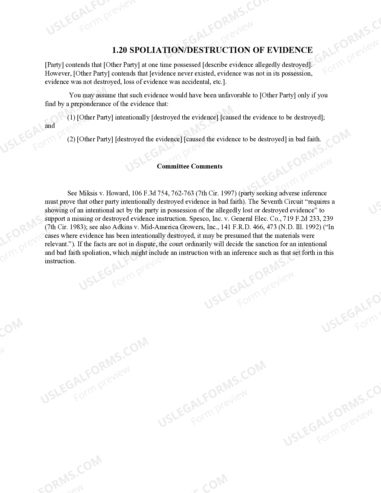 1.20 Spoliation/Destruction of Evidence | US Legal Forms
