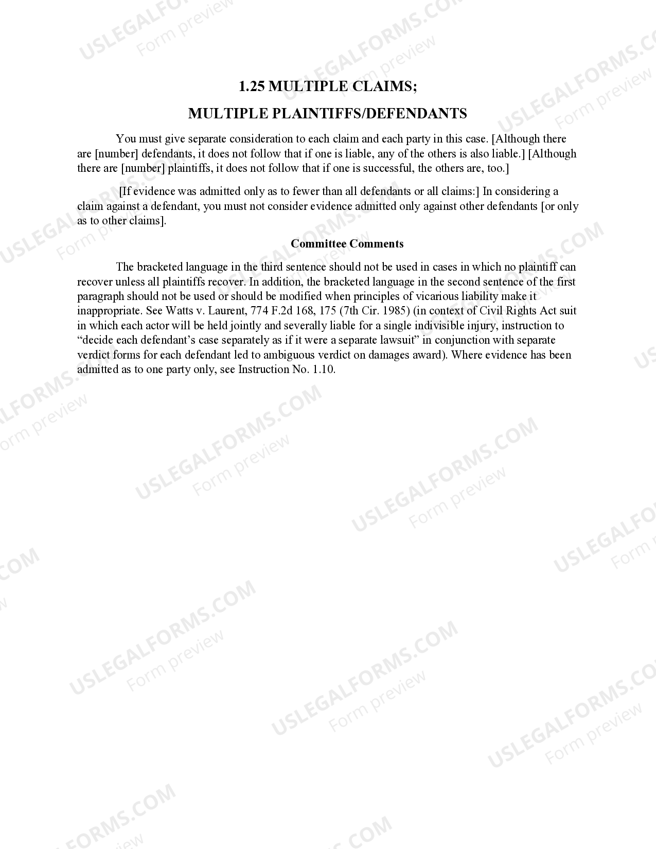 1.25 Multiple Claims; Multiple Plaintiffs/Defendants | US Legal Forms