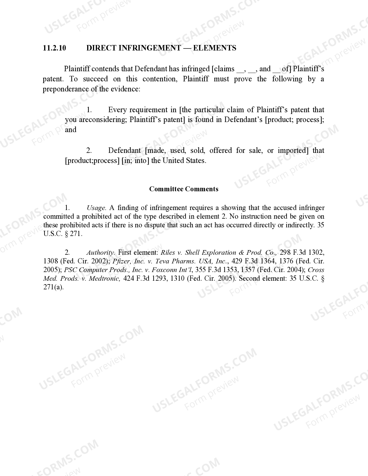 11.2.10 Direct Infringement - Elements | US Legal Forms