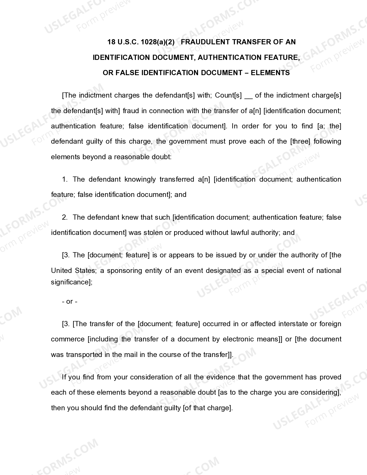 18 U.S.C. 1028(A)(2) FRAUDULENT TRANSFER OF AN IDENTIFICATION DOCUMENT ...