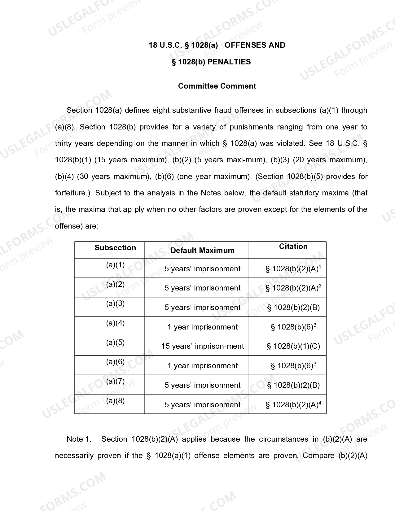 18 U.S.C. Sec. 1028(a) Offenses and Sec. 1028(b) Penalties | US Legal Forms