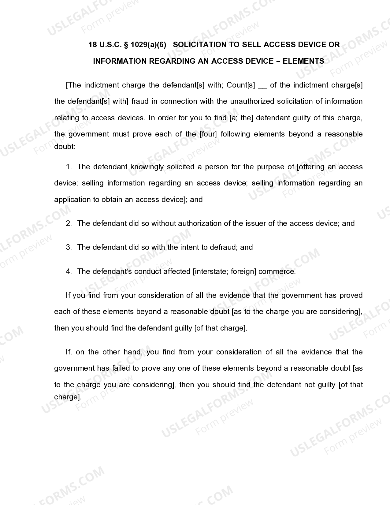 18 U.S.C. Sec. 1029(A)(6) SOLICITATION TO SELL ACCESS DEVICE OR ...