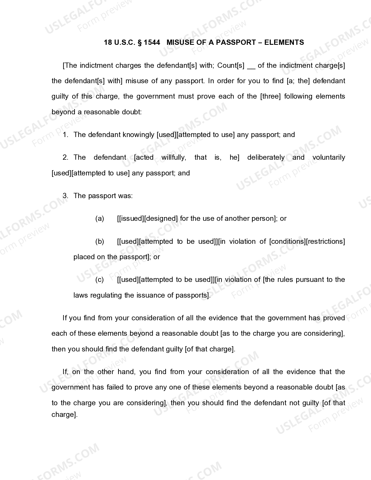 18 U.S.C. Sec. 1544 MISUSE OF A PASSPORT | US Legal Forms