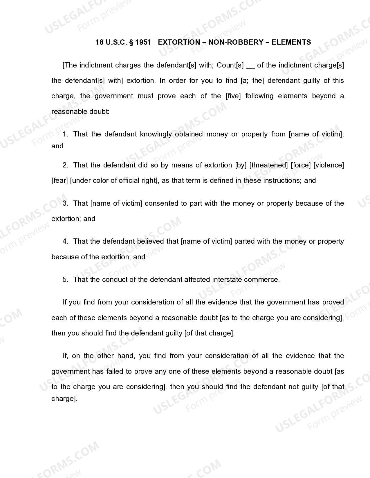 18 U.S.C. Sec. 1951 EXTORTION - NON-ROBBERY | US Legal Forms