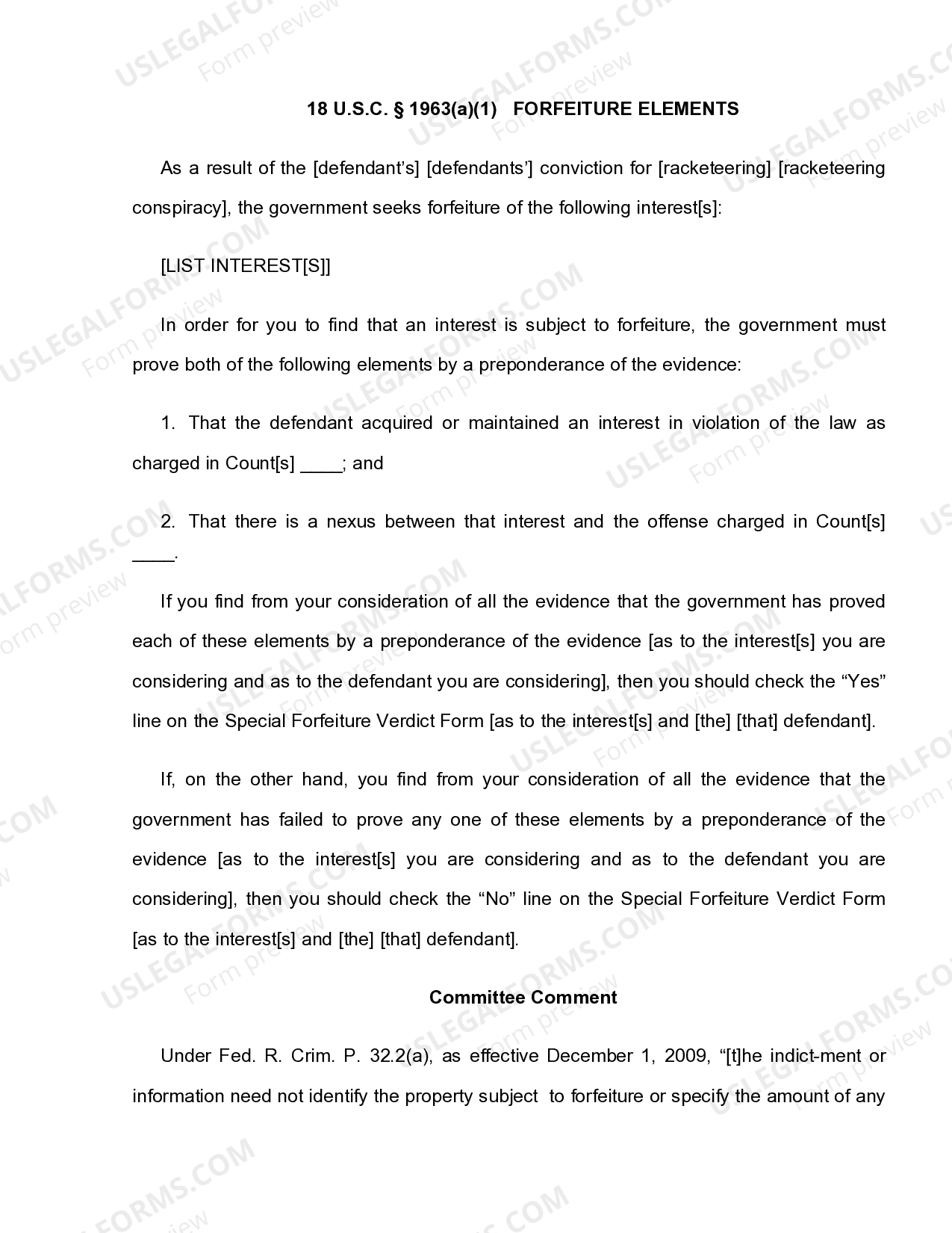 18 U.S.C. Sec. 1963(A)(1) FORFEITURE ELEMENTS | US Legal Forms