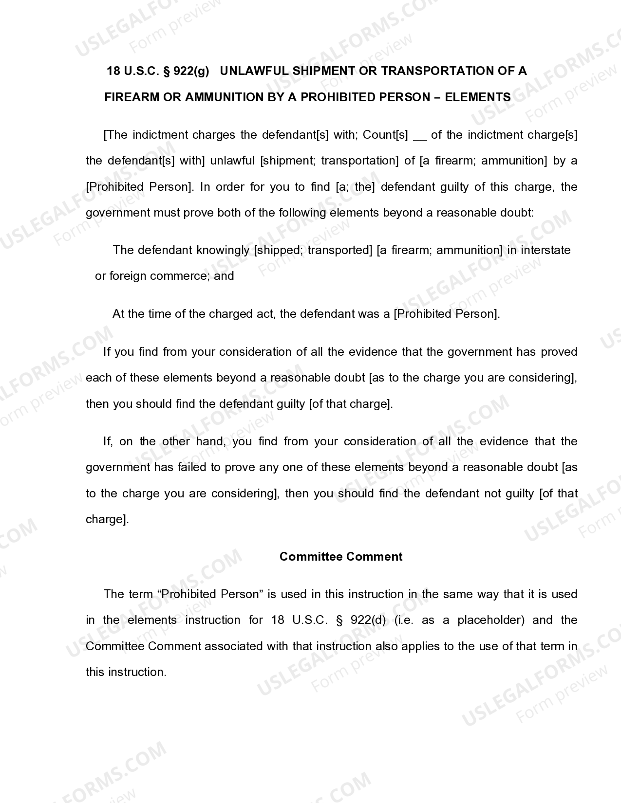 18 U.S.C. Sec. 922(G) UNLAWFUL SHIPMENT OR TRANSPORTATION OF A FIREARM ...