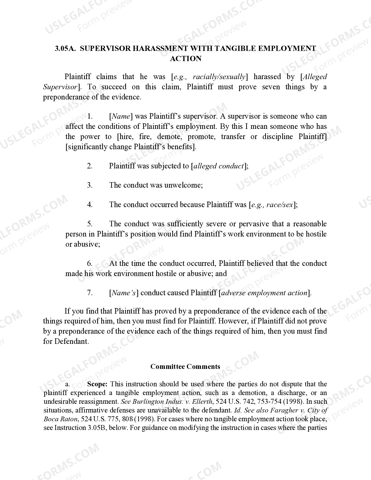3.05A. Supervisor Harassment with Tangible Employment Action | US Legal ...