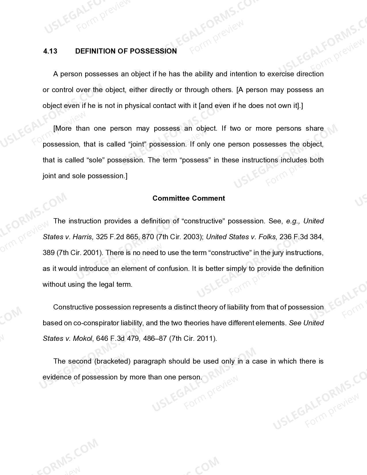 4.13 DEFINITION OF POSSESSION | US Legal Forms