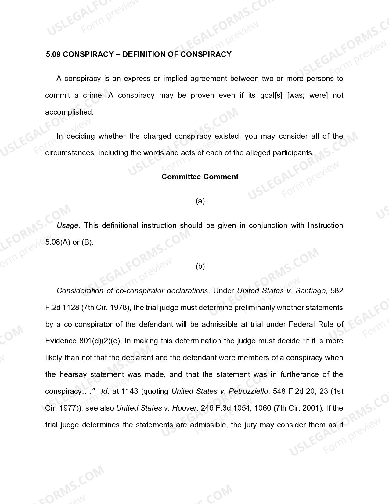 5.09 CONSPIRACY-DEFINITION OF CONSPIRACY | US Legal Forms