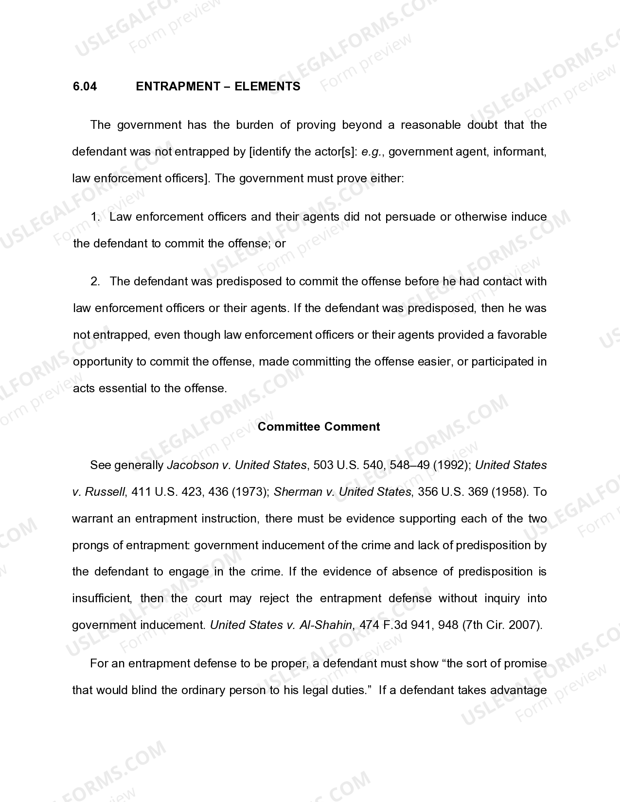 6.04 ENTRAPMENT - ELEMENTS | US Legal Forms