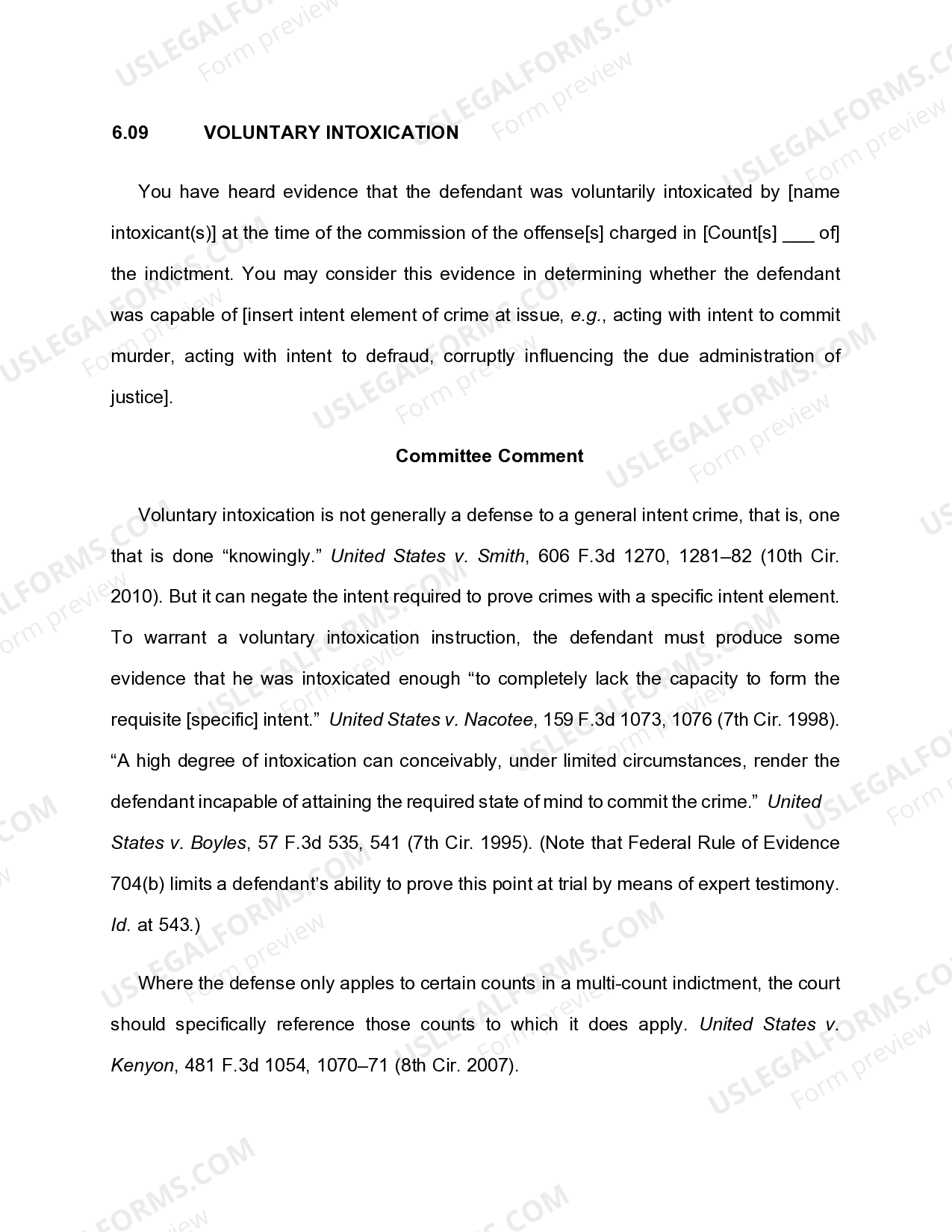 6.09 VOLUNTARY INTOXICATION | US Legal Forms