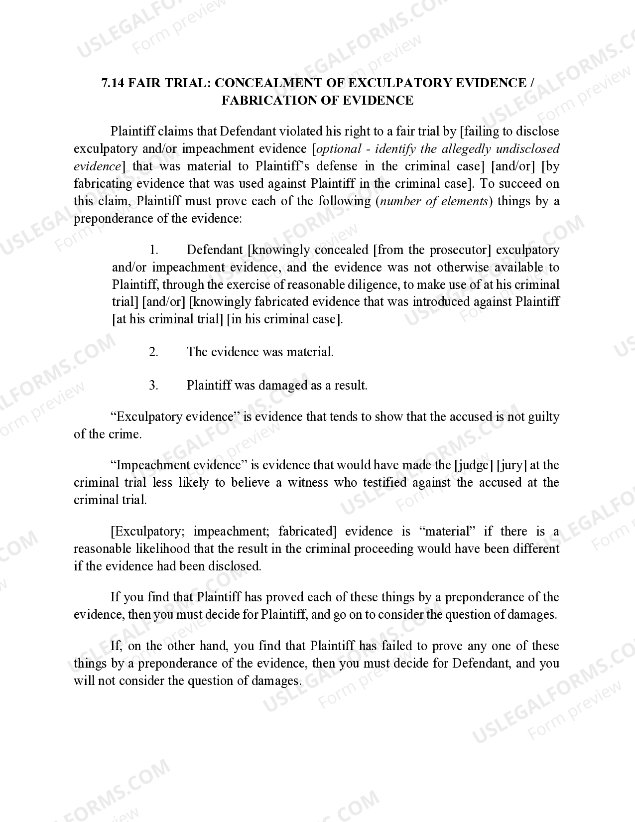 7.14 Fair Trial: Concealment of Exculpatory Evidence / Fabrication of ...