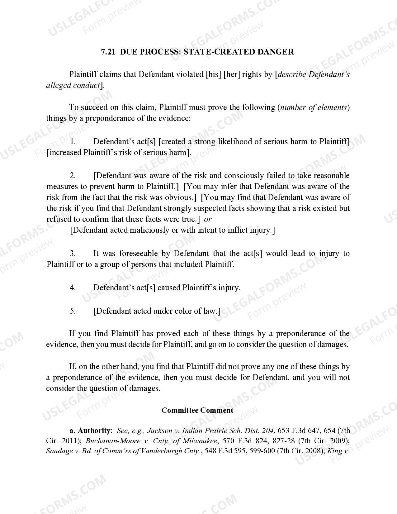 7.21 Due Process: State-created Danger | US Legal Forms
