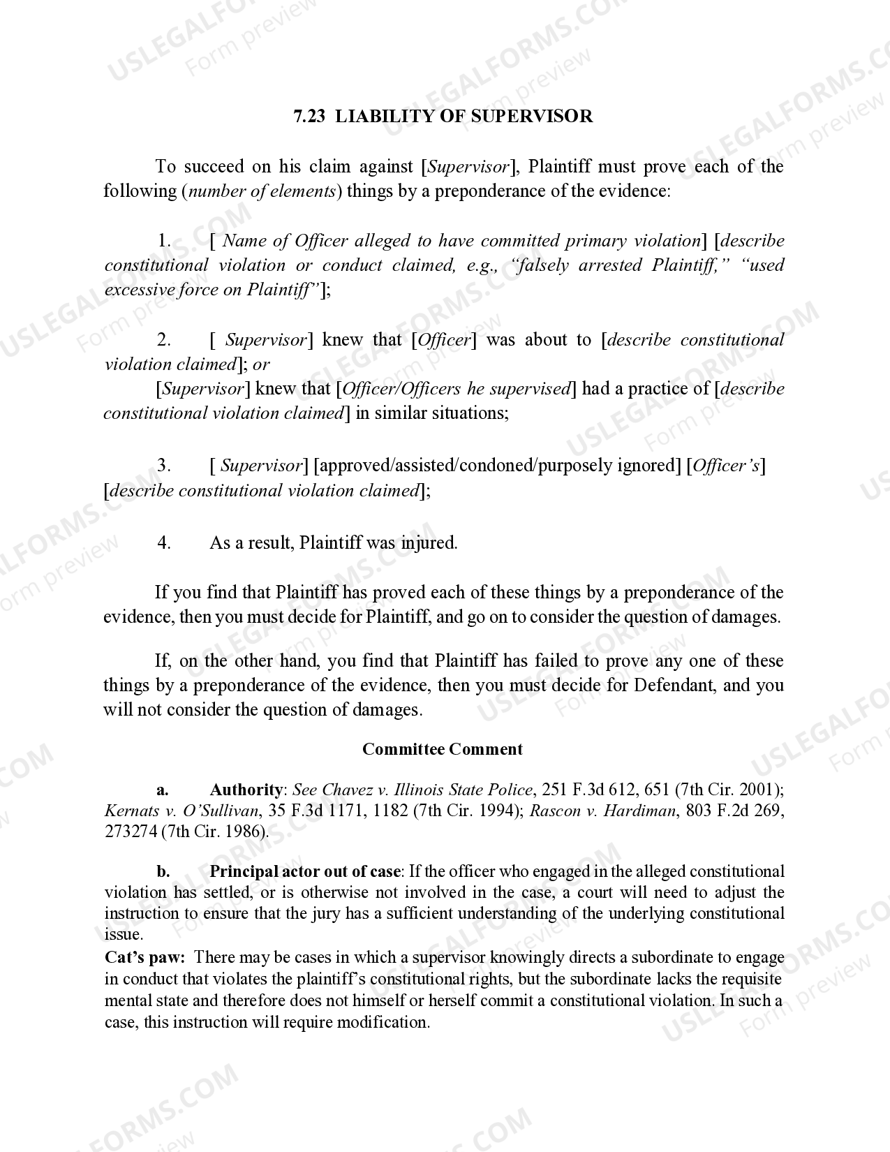 7.23 Liability of Supervisor . | US Legal Forms