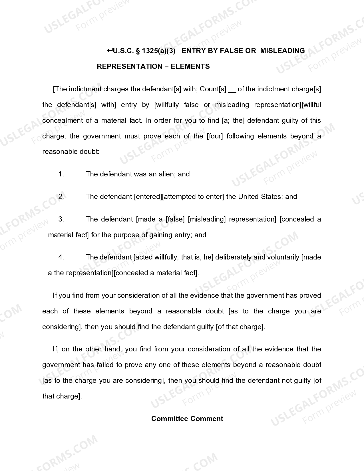8 U.S.C. Sec. 1325(A)(3) ENTRY BY FALSE OR MISLEADING REPRESENTATION ...