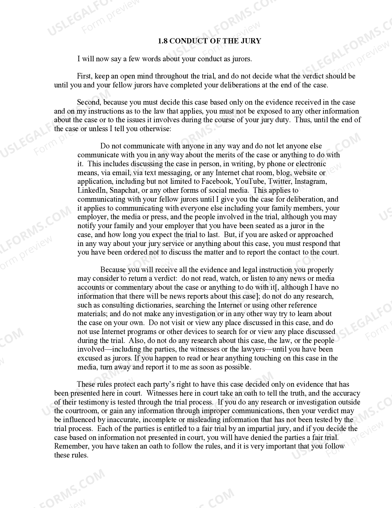 1.8 Conduct of the Jury | US Legal Forms