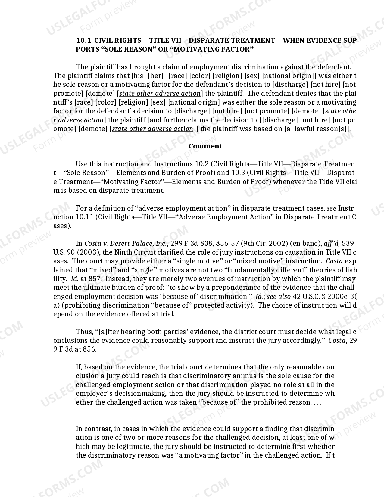 10.1 Civil Rights-Title VII-Disparate Treatment-When Evidence Supports ...