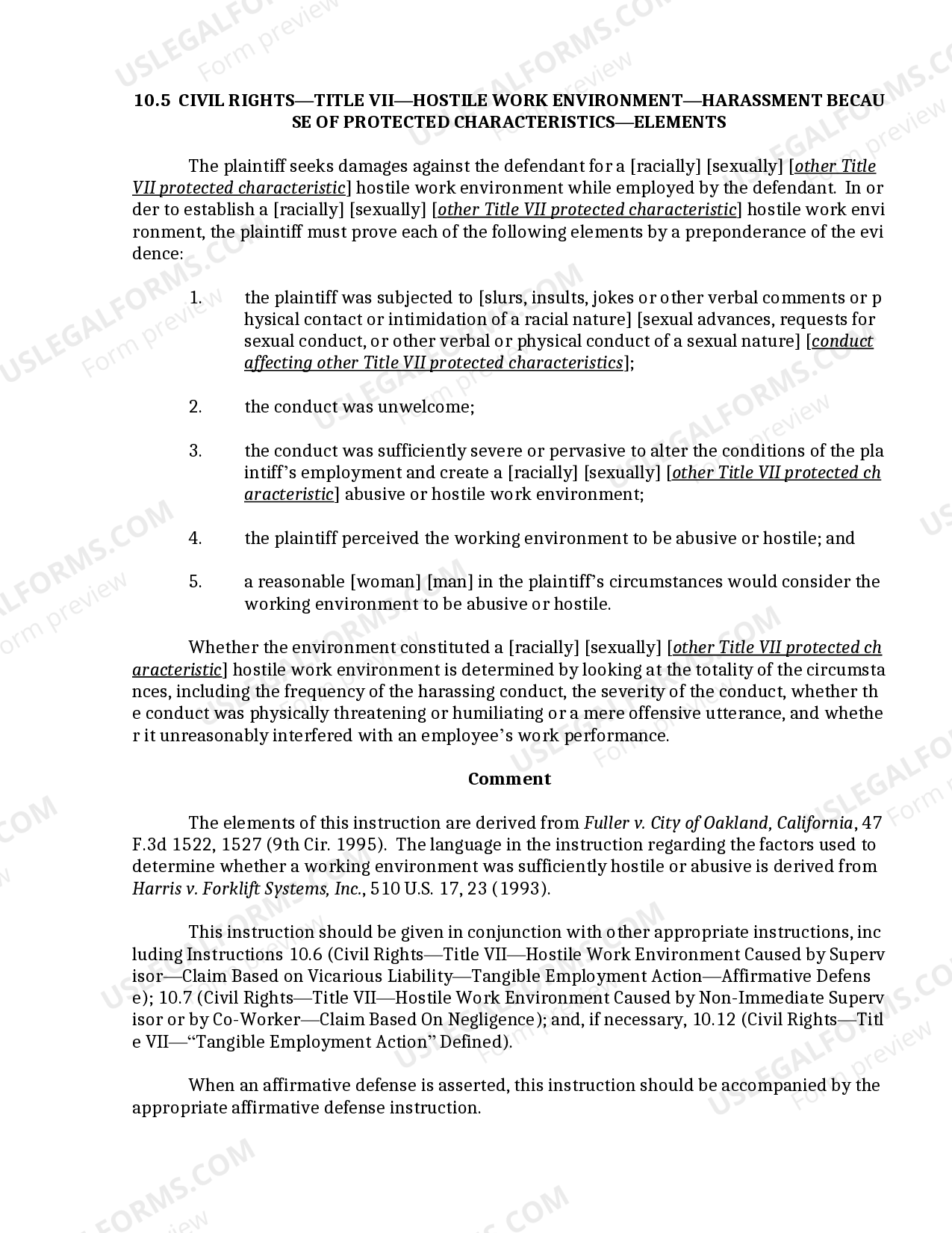 10.5 Civil Rights-Title VII-Hostile Work Environment-Harassment Because ...