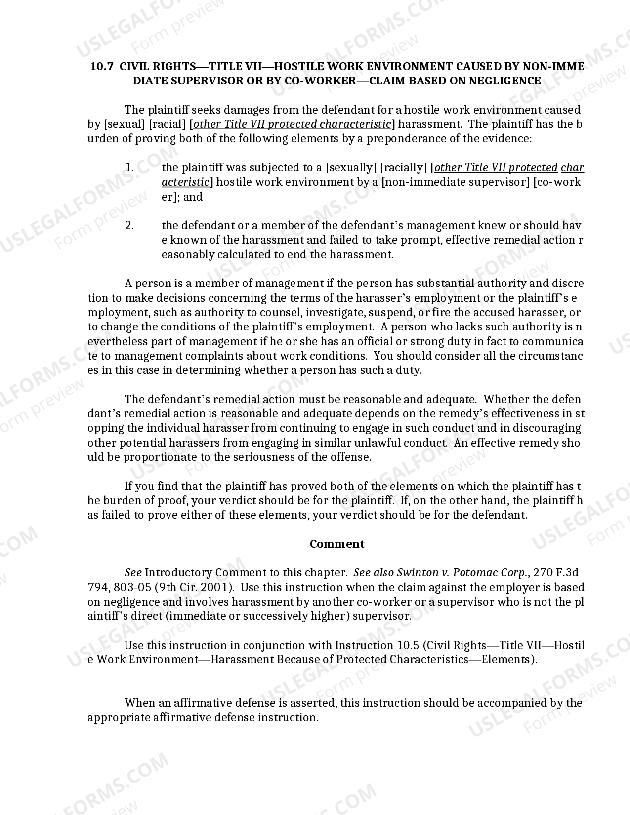 10.7 Civil Rights-Title VII-Hostile Work Environment Caused by Non ...