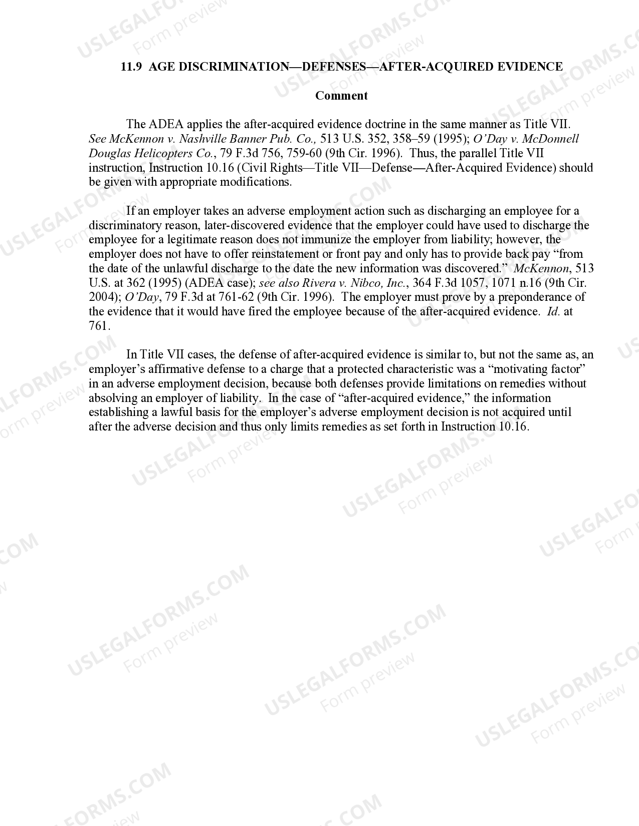11.9 Age Discrimination-Defenses-After-Acquired Evidence | US Legal Forms