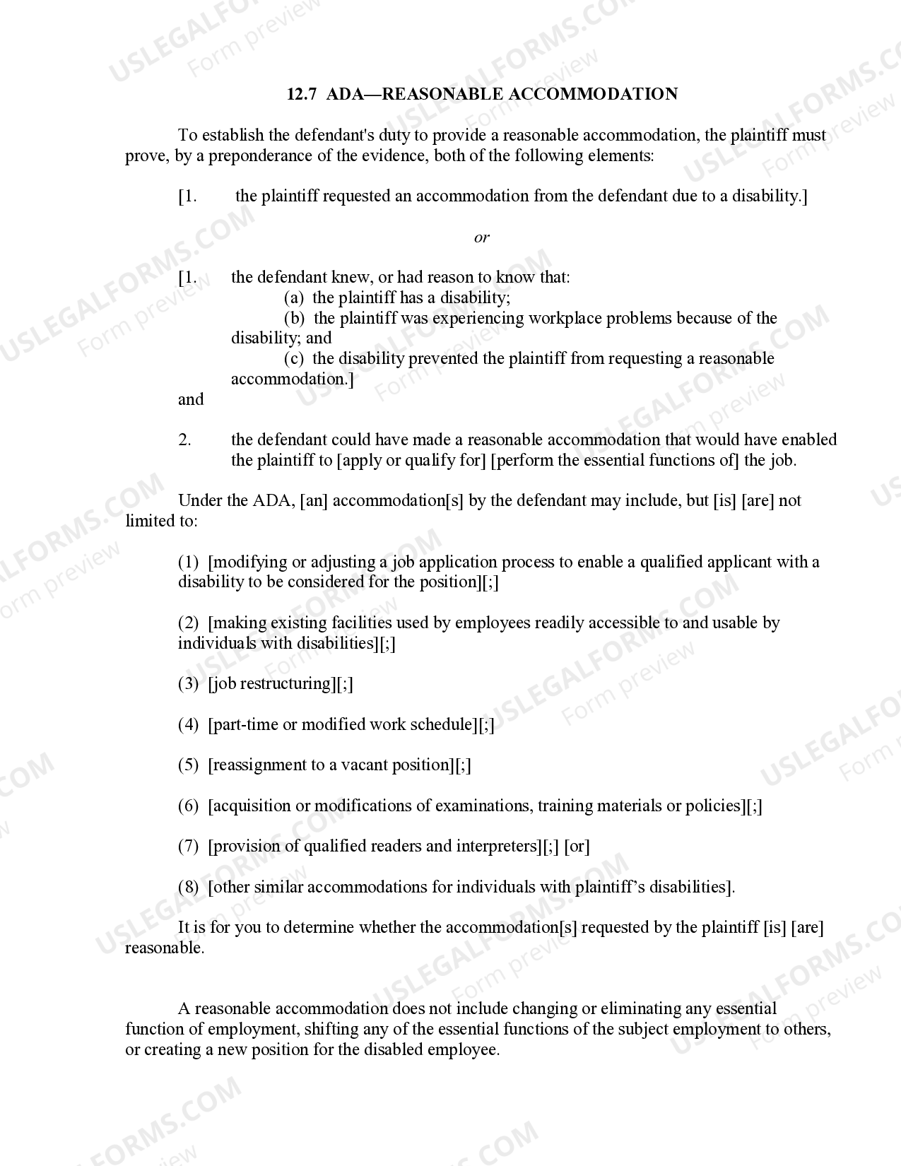 12.7 ADA-Reasonable Accommodation | US Legal Forms