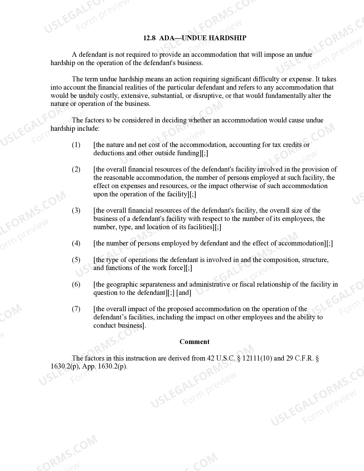 12.8 ADA-Undue Hardship | US Legal Forms