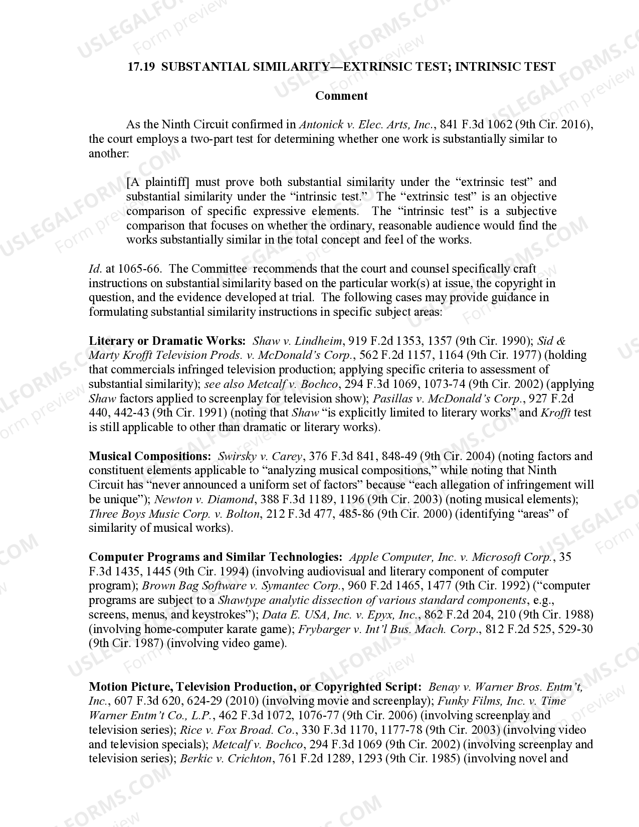 17.19 Substantial Similarity-Extrinsic Test; Intrinsic Test | US Legal ...