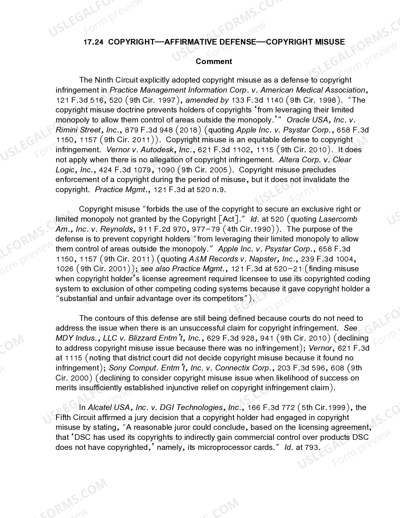 17.24 Copyright-Affirmative Defense-Copyright Misuse | US Legal Forms