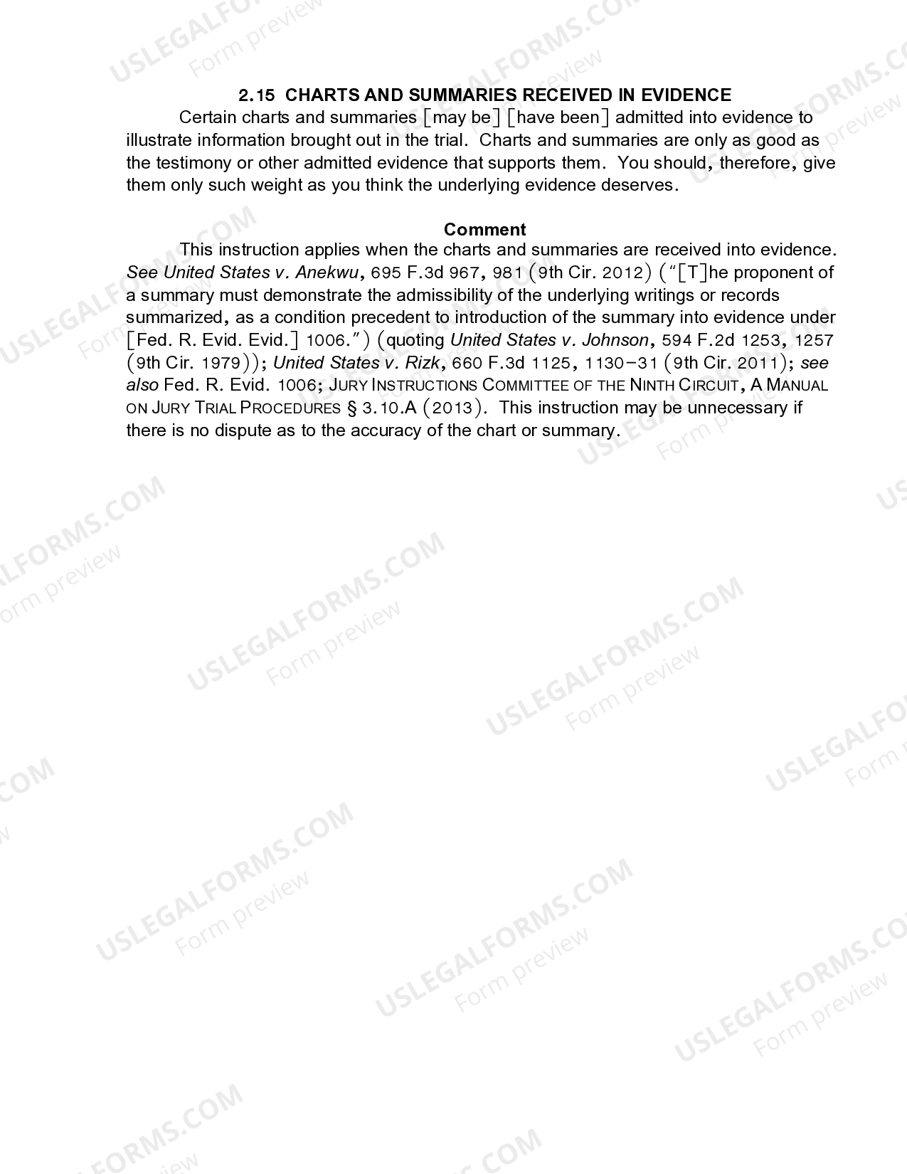 2.15 Charts and Summaries in Evidence | US Legal Forms