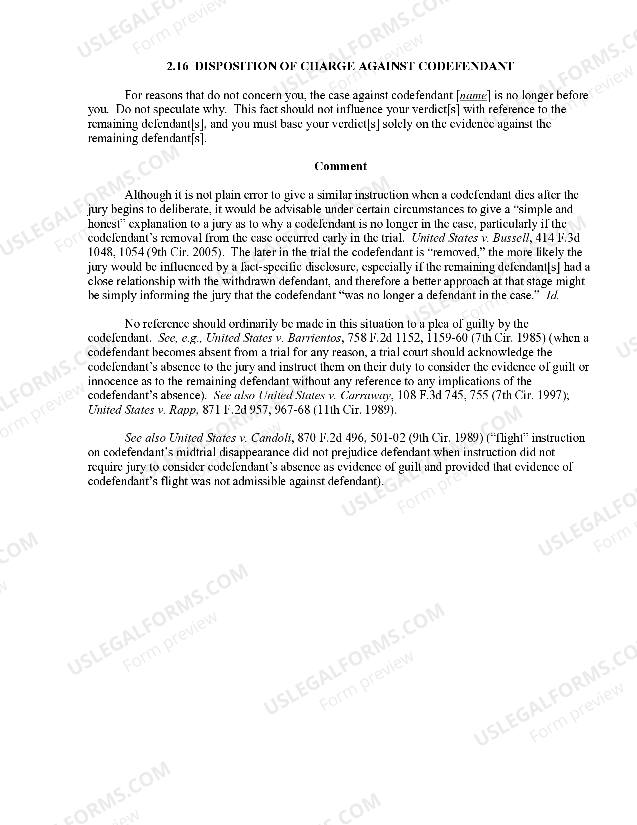 2.16 Disposition of Charge Against Codefendant | US Legal Forms