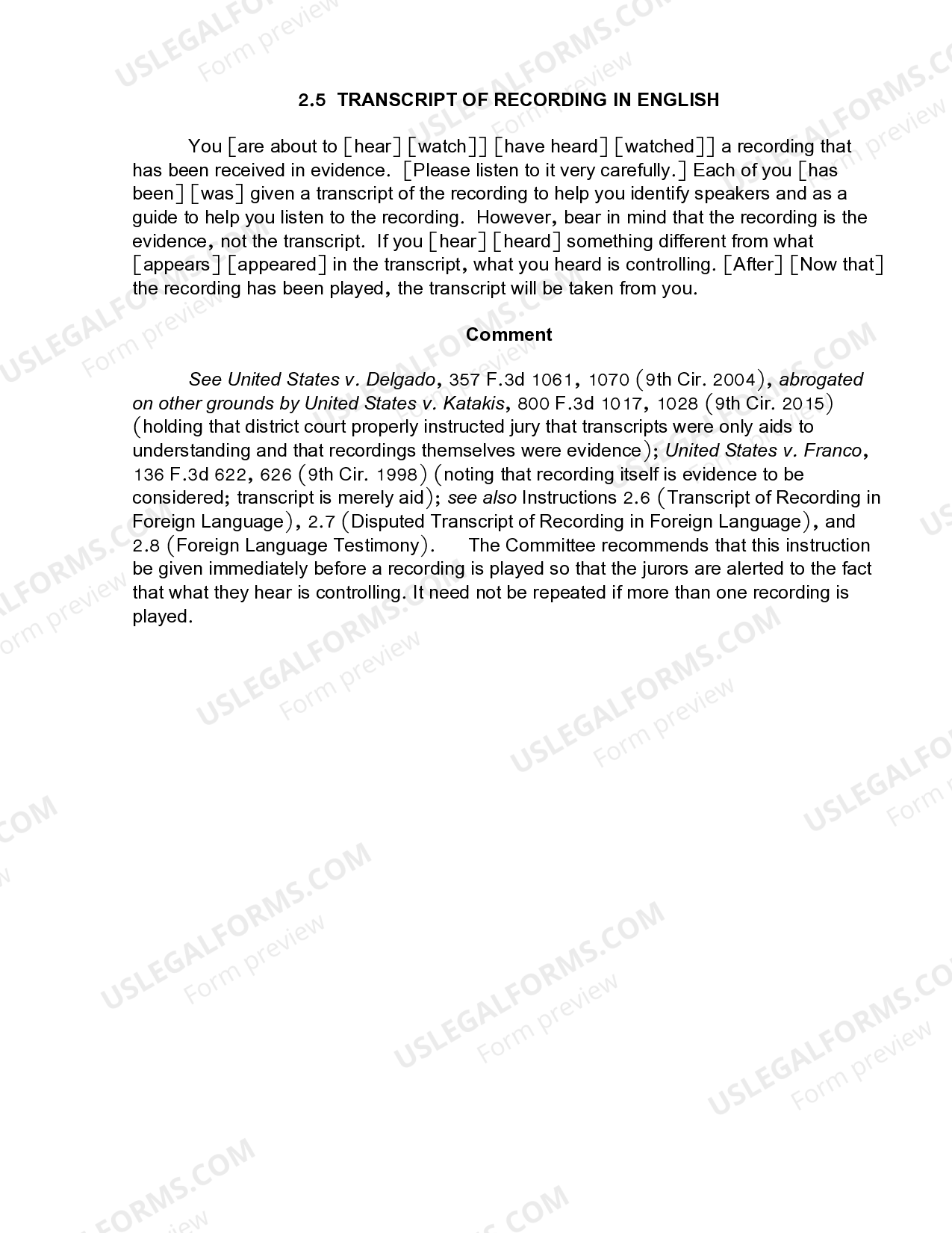 2.5 Transcript of Recording in English | US Legal Forms
