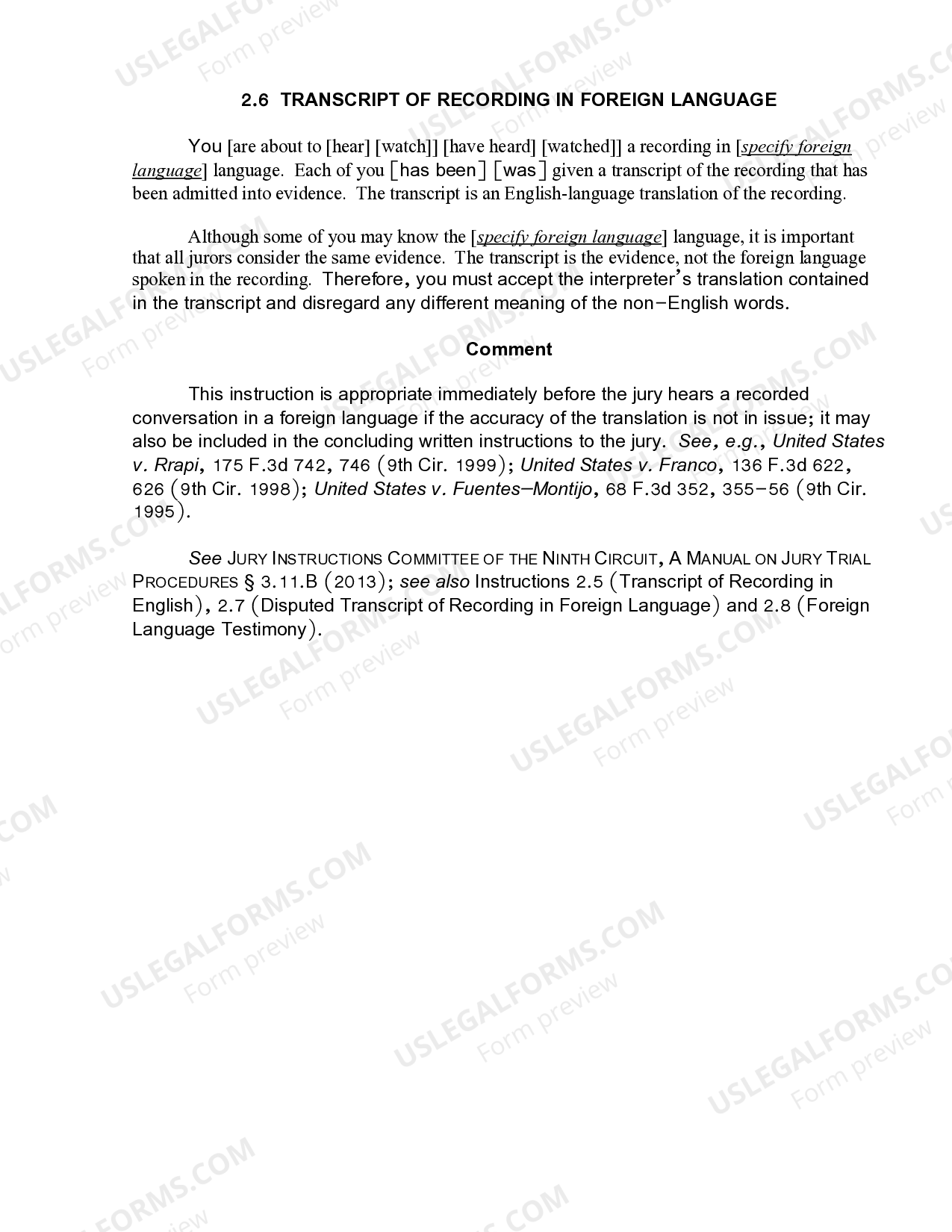 2.6 Transcript of Recording in Foreign Language | US Legal Forms