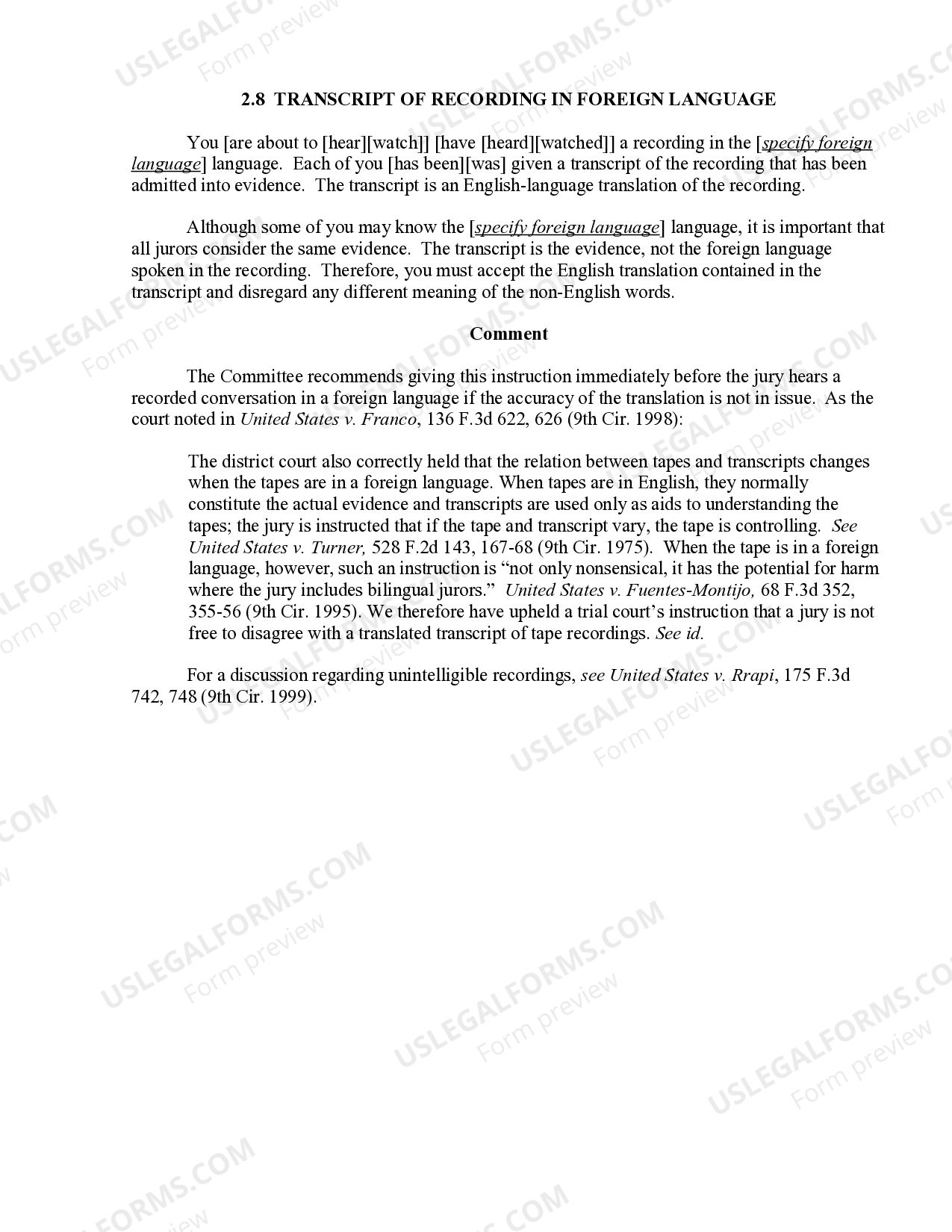 2.8 Transcript of Recording in Foreign Language. | US Legal Forms