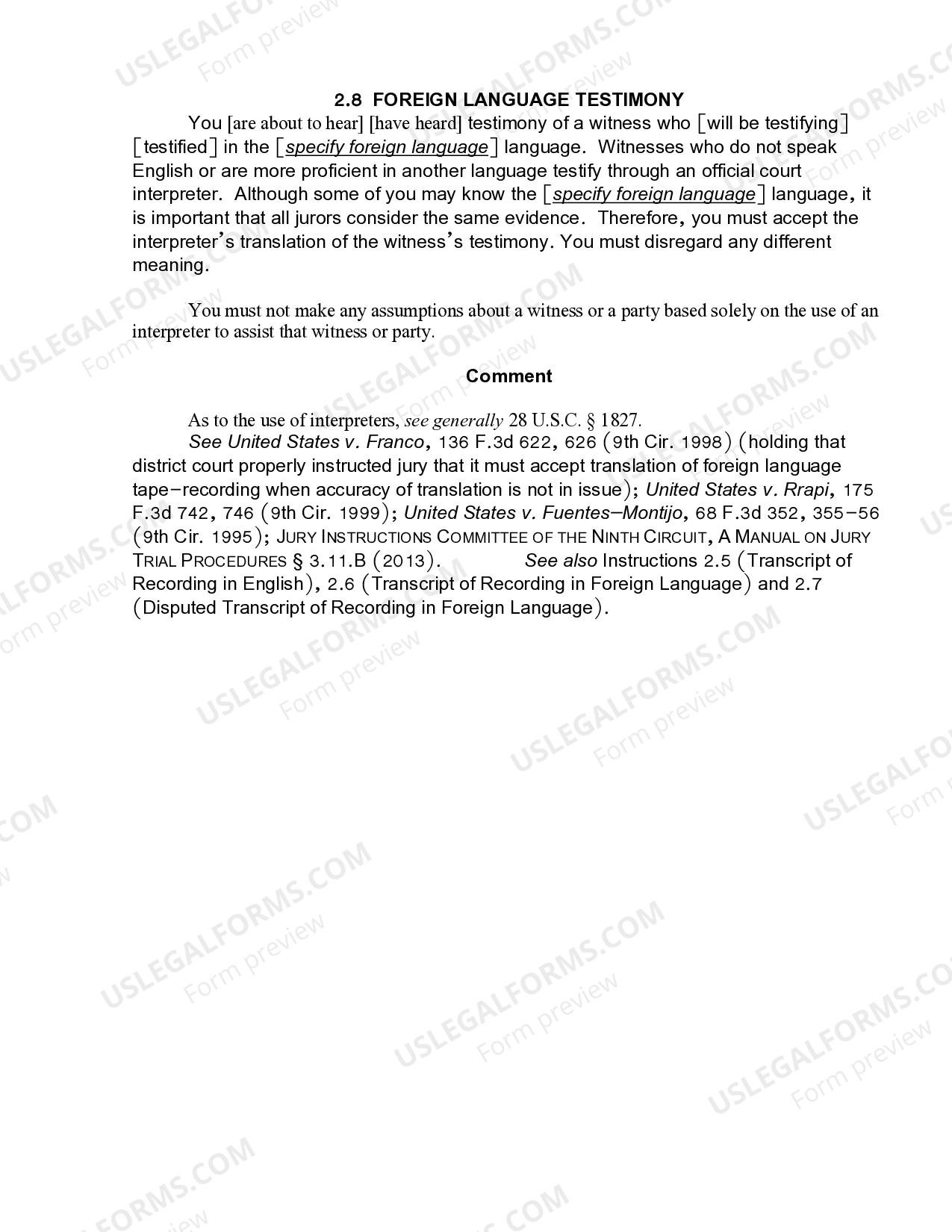 2.8 Foreign Language Testimony | US Legal Forms