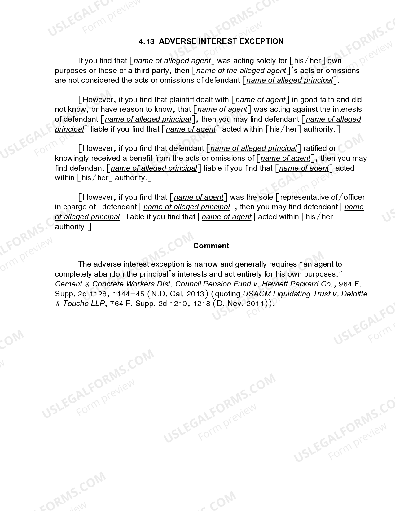 4.13 Adverse Interest Exception | US Legal Forms
