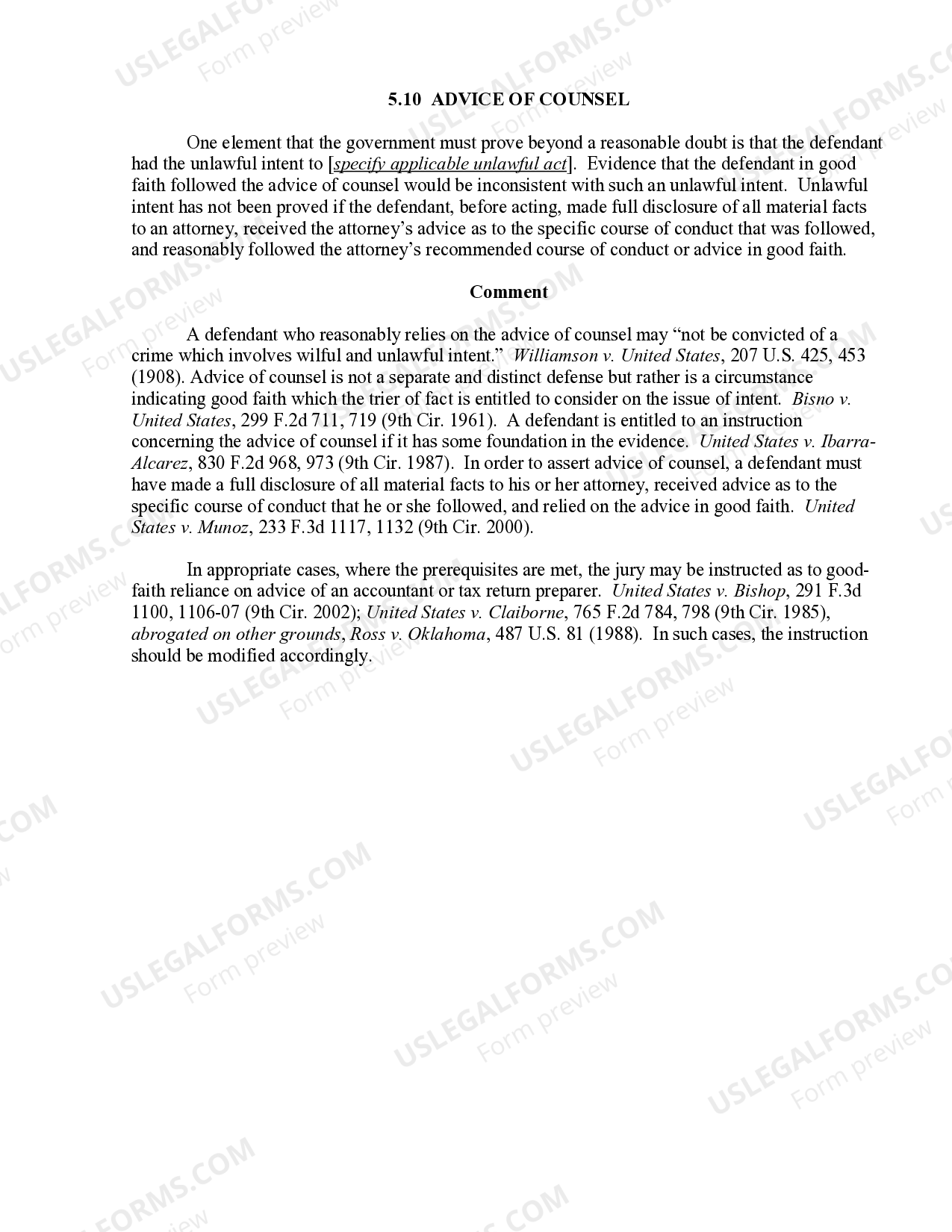 5.10 Advice of Counsel | US Legal Forms