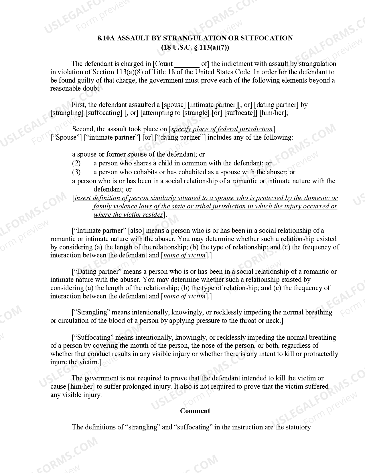 8.10A Assault by Strangulation or Suffocation (18 U.S.C. Sec. 113(a)(7 ...