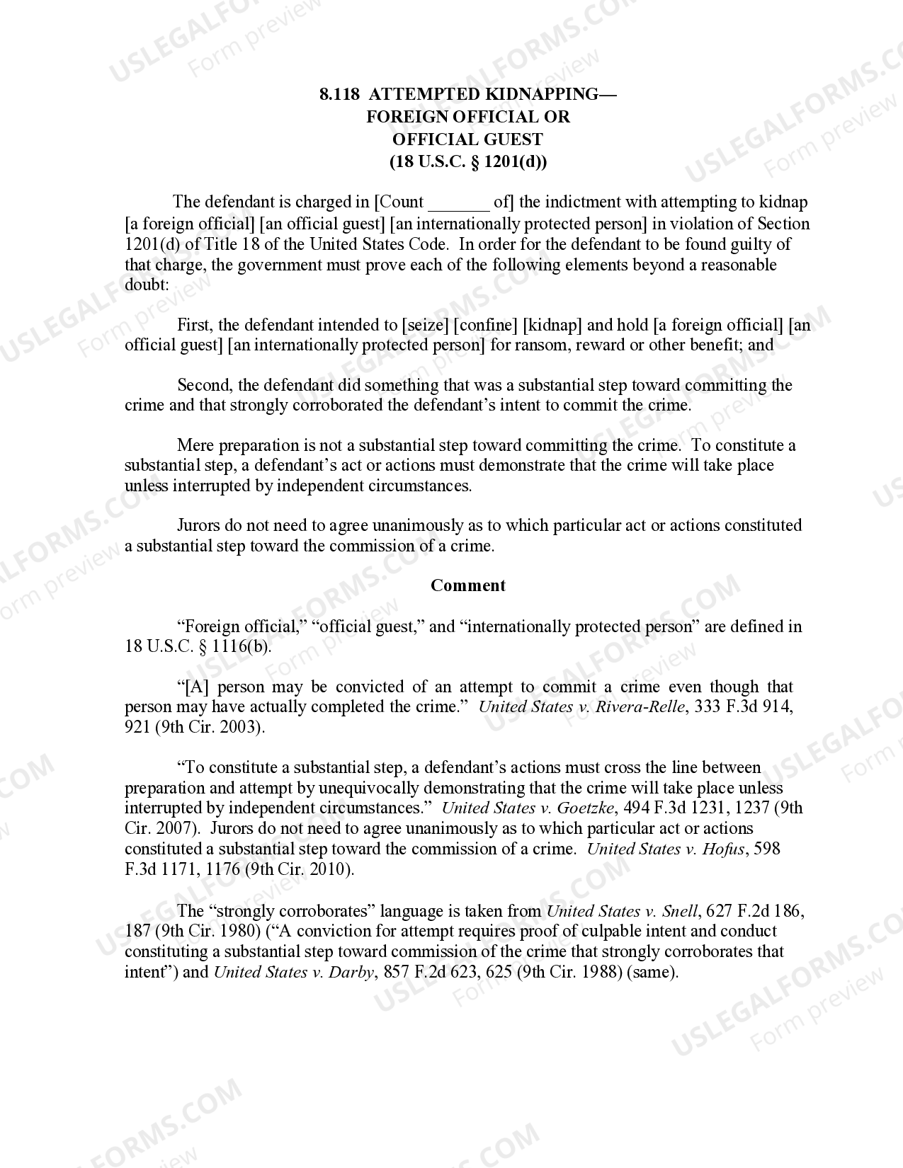 8.118 Attempted Kidnapping-Foreign Official or Official Guest (18 U.S.C ...