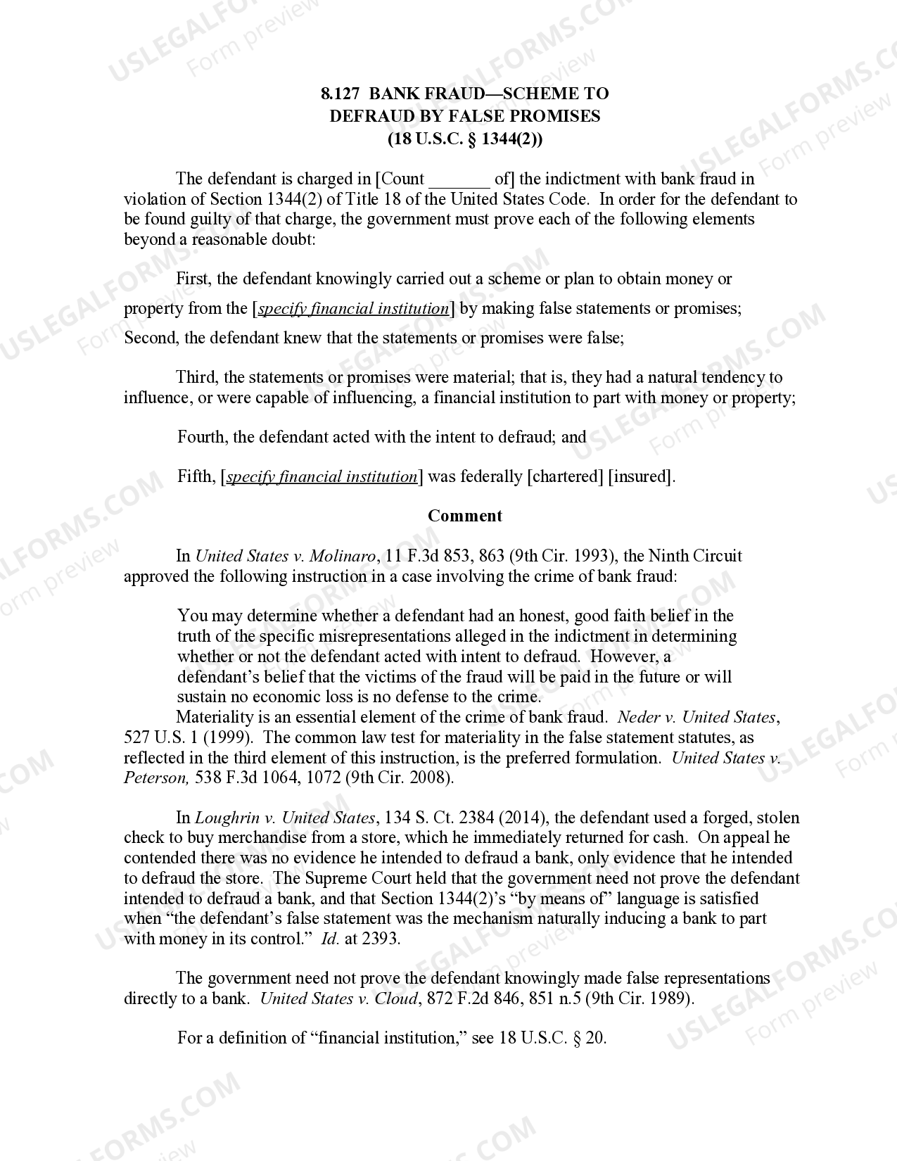 8.127 Bank Fraud-Scheme to Defraud by False Promises (18 U.S.C. Sec ...