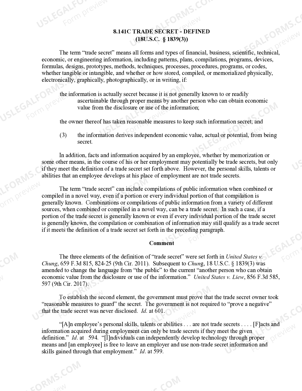 8.141CTrade Secret-Defined | US Legal Forms