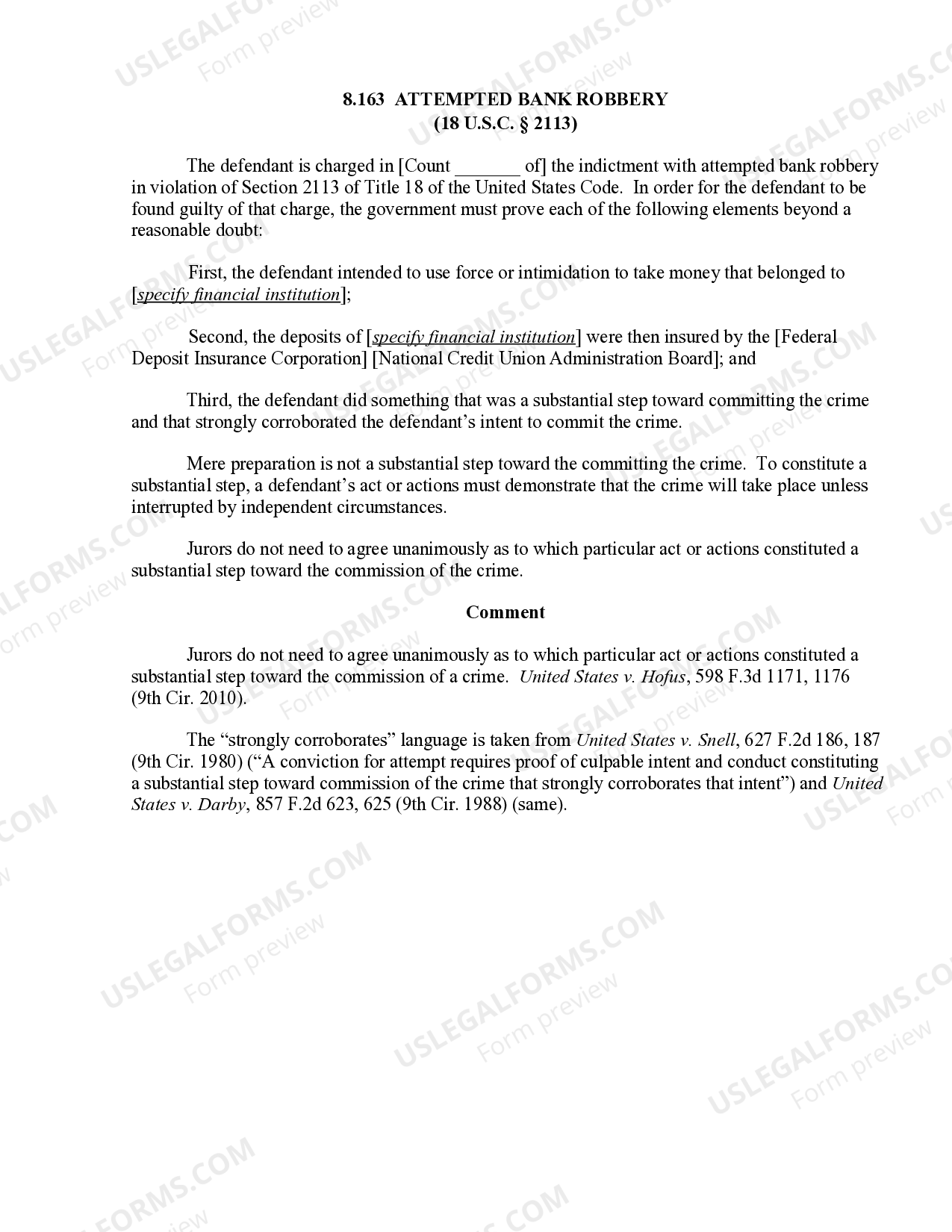 8.163 Attempted Bank Robbery (18 U.S.C. Sec. 2113 | US Legal Forms