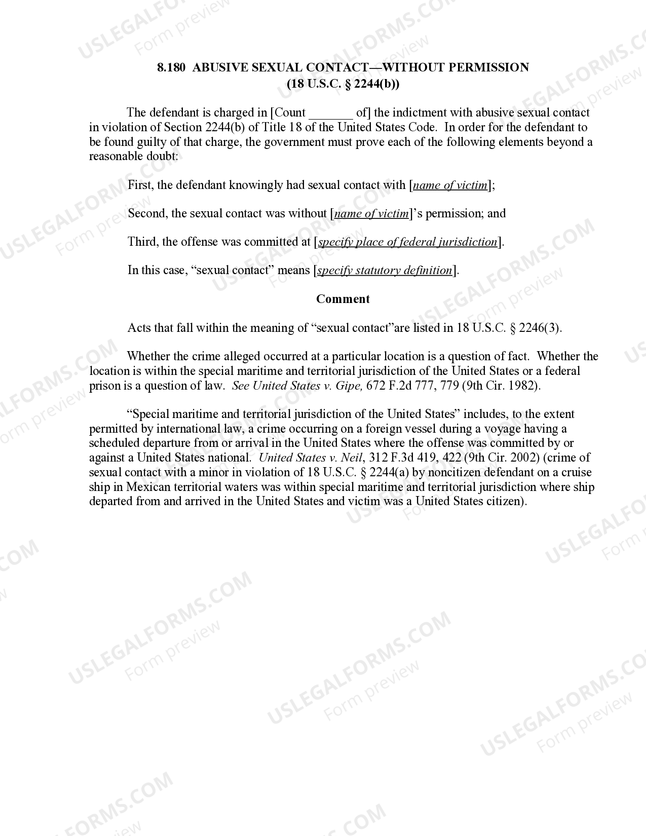8.180 Abusive Sexual Contact-Without Permission | US Legal Forms