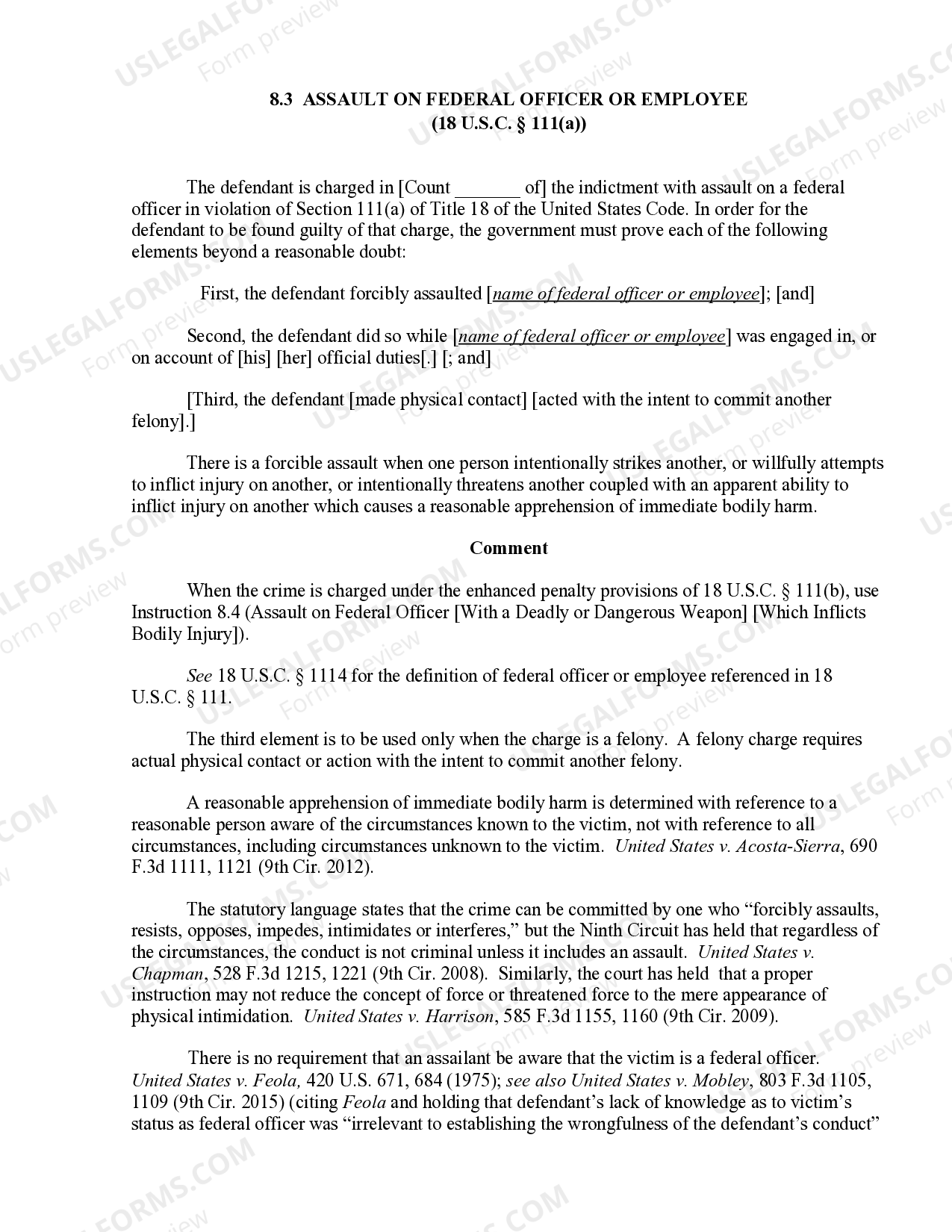 8.3 Assault on Federal Officer or Employee (18 U.S.C. Sec. 111(a ...