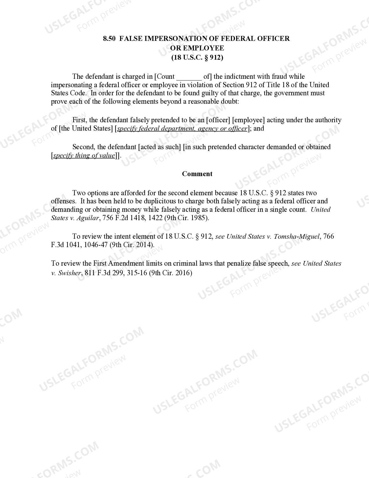 8.50 False Impersonation of Federal Officer or Employee (18 U.S.C. Sec ...
